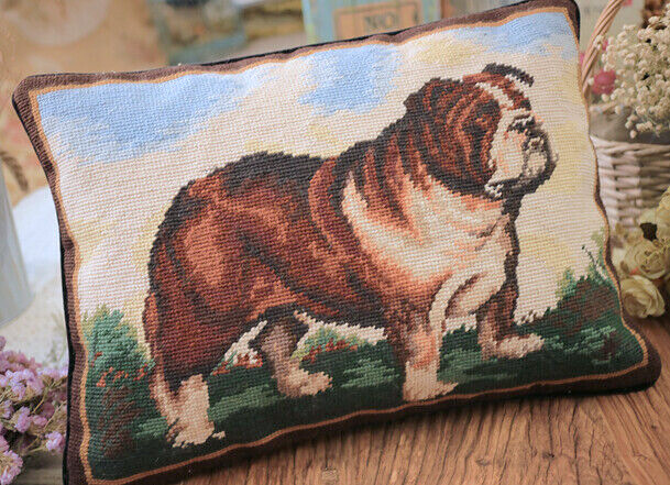 16" Cute Lovely Bulldog Handmade Needlepoint Throw Pillow | eBay