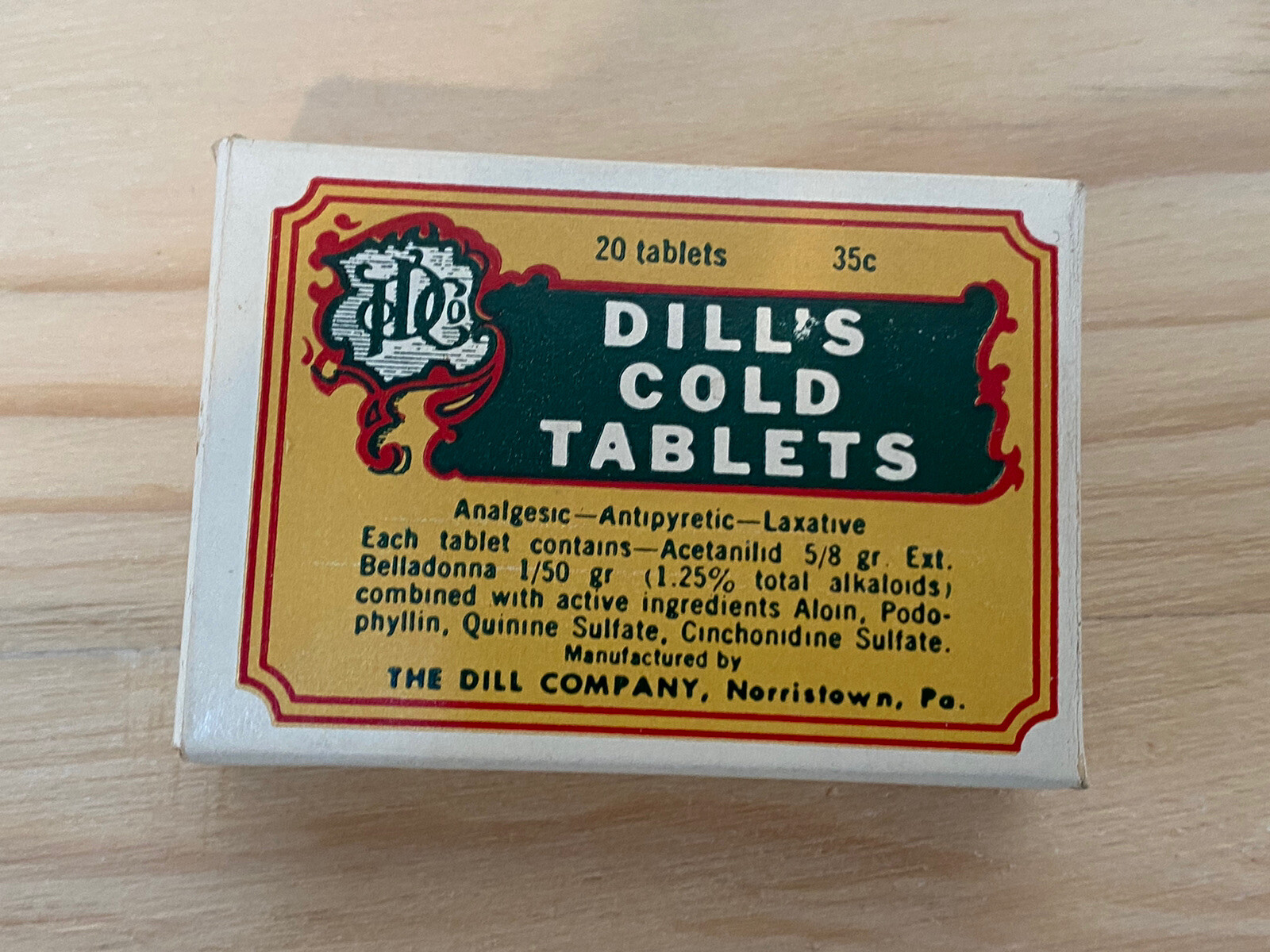 RARE DILL'S COLD TABLETS BOX UNOPENED ANALGESIC VINTAGE NORRISTOWN PA ...