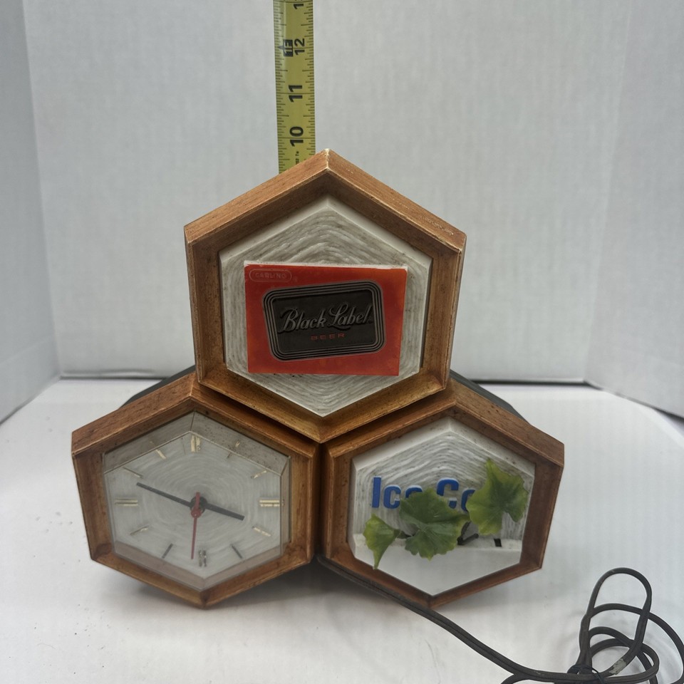 Black Label Beer Sign Clock Light Vintage - READ | eBay