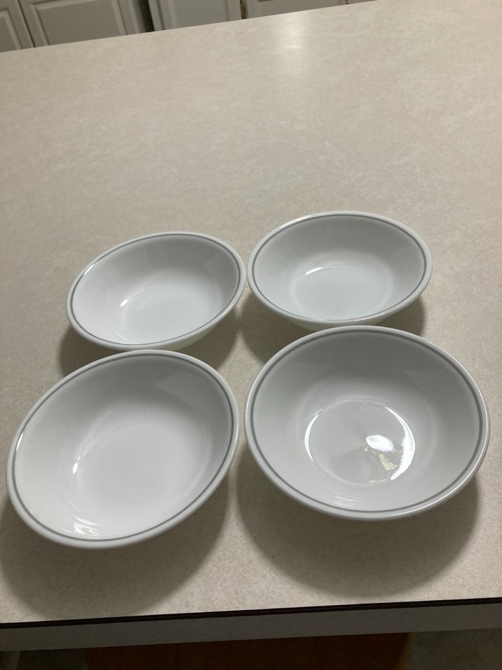 Corelle 8 Bowls 4 Berry / 4 Cereal White W / Gray Rim | eBay
