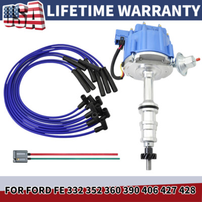 for FORD FE HEI Distributor 332 352 360 406 427 428 + BLUE Spark Plug ...