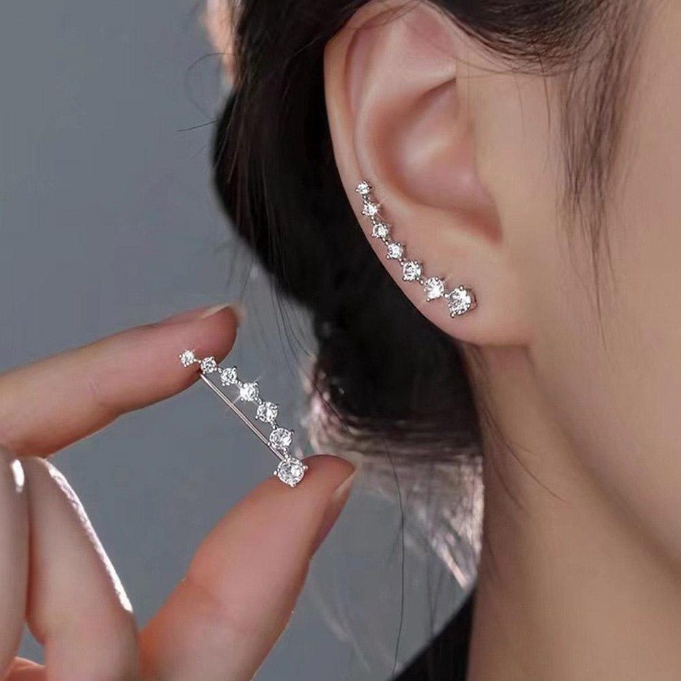 Women Elegant Crystal Shinny Ear Stud Earrings Seven-pointed Star ...