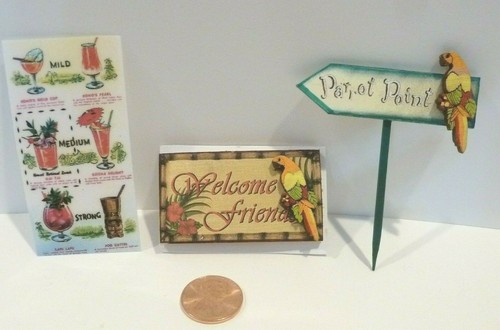 DOLLHOUSE MINIATURE WELCOME FRIENDS SIGN, PARROT POINT SIGN & DRINK ...