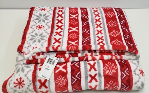 Charter Club Cozy Plush Throw Blanket 50″ x 70″, Red/White Christmas ...