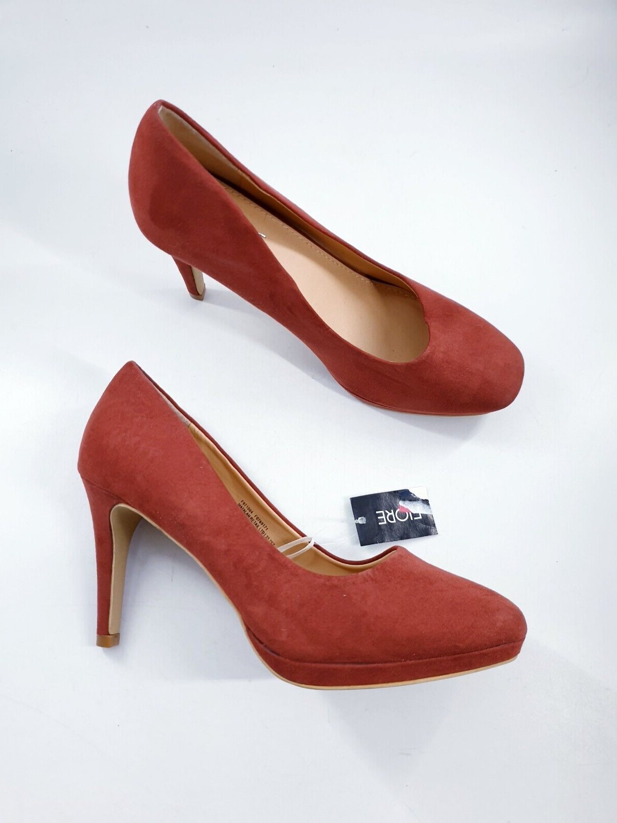 Matalan Fiore size 5 rust red / brown faux suede stiletto heel court ...