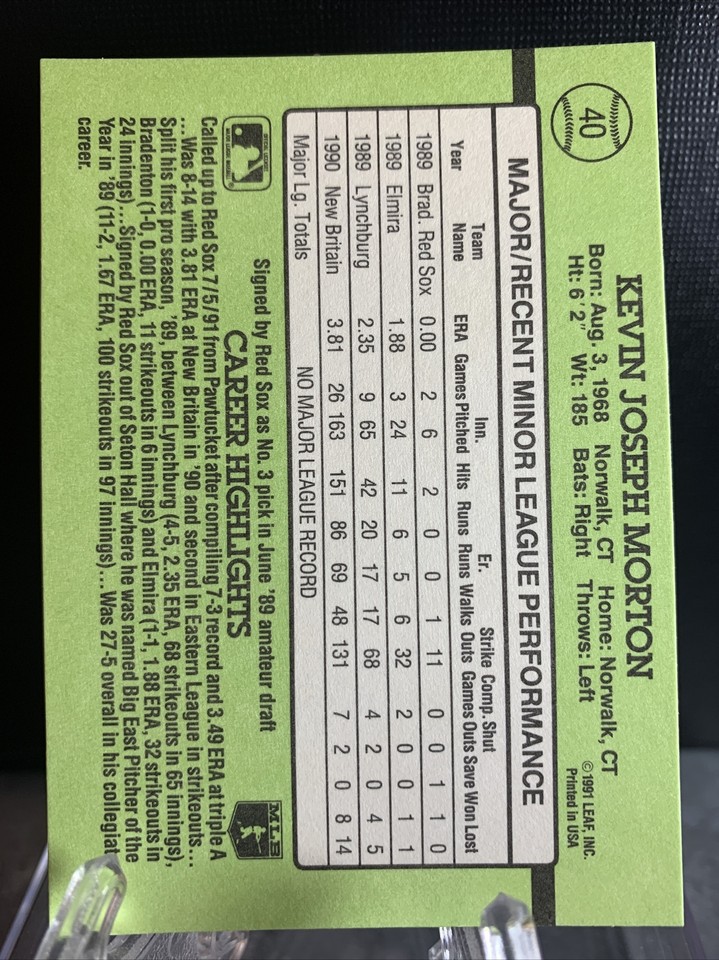 1991 Donruss The Rookies Kevin Morton Boston Red Sox #40 | eBay