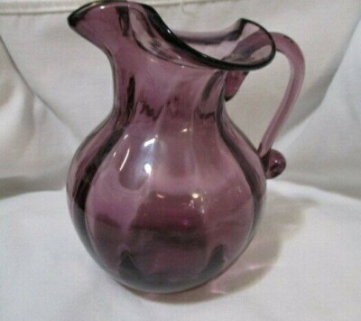 COLLECTIBLE 12 oz Pink Colored Glass Pitcher 5 1/4" T x 5 " W w/Handle ...
