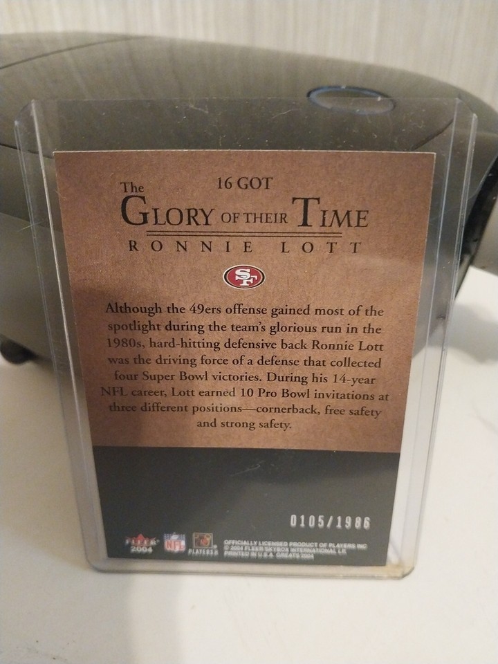 2004 Fleer Greats Ronnie Lott Glory Of Their Time Card #16 GOT #/1975 ...