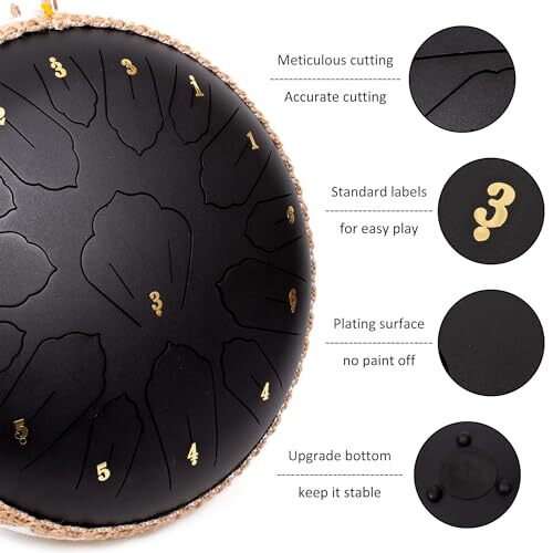 Steel Tongue Drum,15 Notes 12 inch C-Key Handpan Percussion 12" black ...
