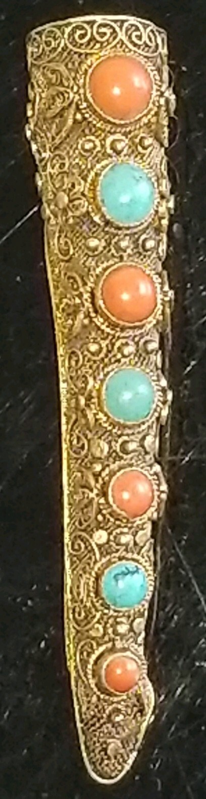 OLD CHINESE EXPORT SILVER FILIGREE FINGER GUARD PIN/BROOCH WITH ...