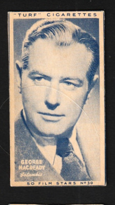 Tobacco Card, Carreras, Turf, Film Stars, 1947, GEORGE MACREADY , #30 ...