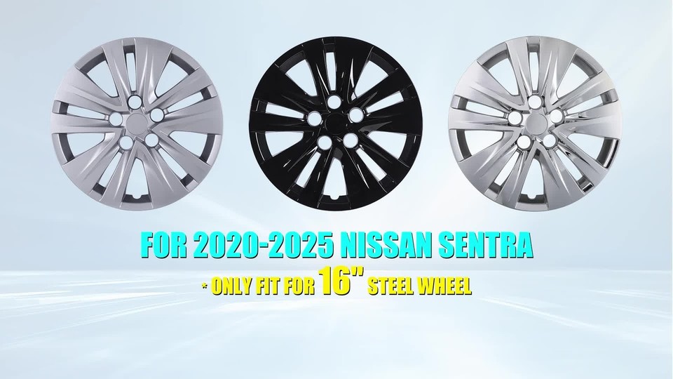 For 2020-2025 Nissan Sentra 16" Hubcap Set of 4 Black Lacquer Wheel ...