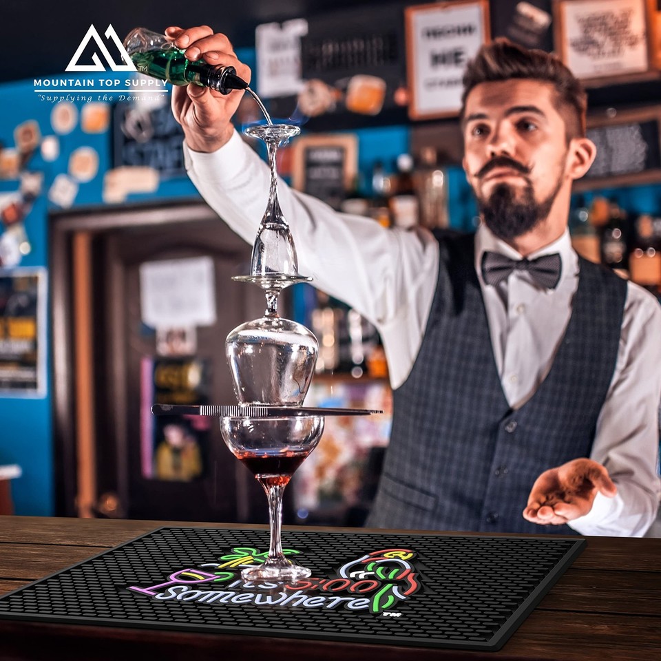 Ultra High Quality Bar Mat - "It's 5:00 Somewhere" 12 x 18 Inch Rubber ...