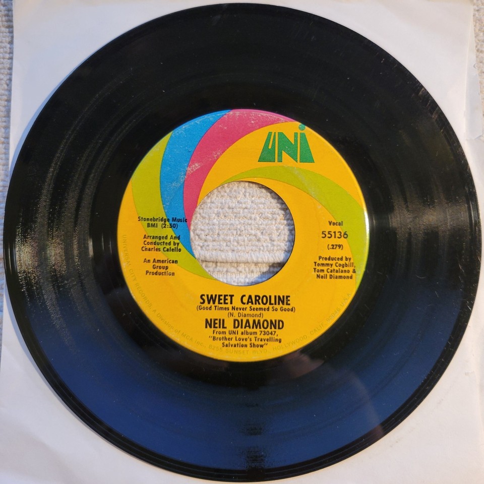 Neil Diamond "Sweet Caroline / Dig In" VG light warp not affecting play ...