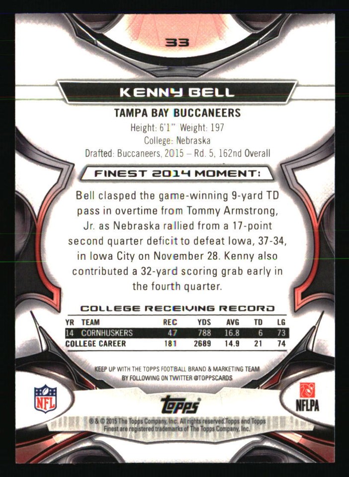 Kenny Bell 2015 Finest #33 FOOTBALL Card | eBay