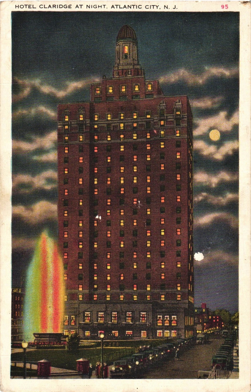 Hotel Claridge at Night Atlantic City New Jersey Postcard 1930s Full ...