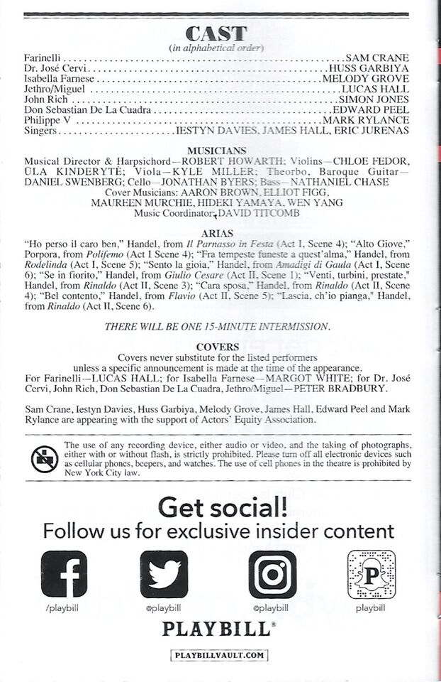 Playbill: FARINELLI AND THE KING, 2018, w/ Mark Rylance, Simon Jones | eBay