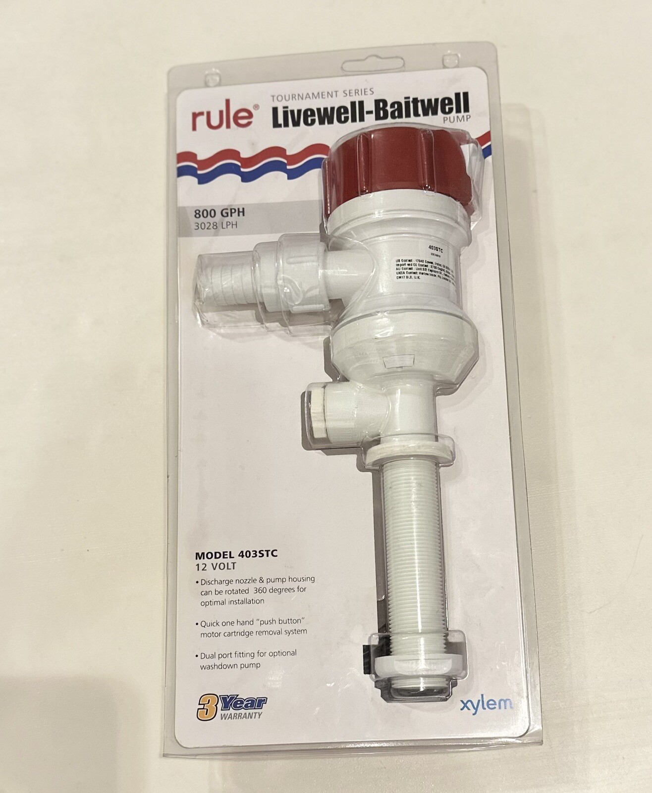 RULE LIVEWELL-BAITWELL PUMP TOURNAMENT SERIES 800 GPH 3028 LPH 403STC ...