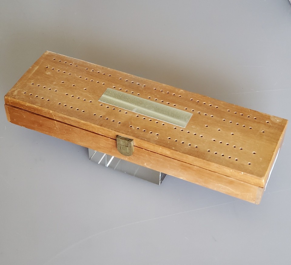 domino set double six cribbage board wooden case cream colored tiles no ...