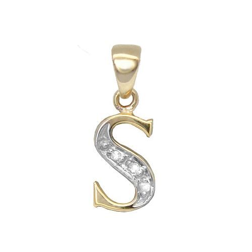 9ct yellow gold elegant diamond set initial pendant -initial S (Height ...