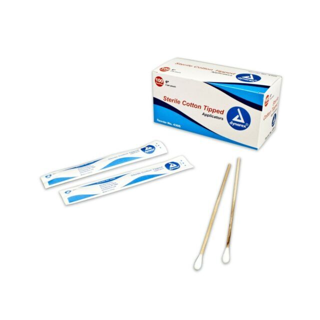 Dynarex 4305 6" Wood Cotton-Tipped Sterile Applicators - Pack of 100 ...