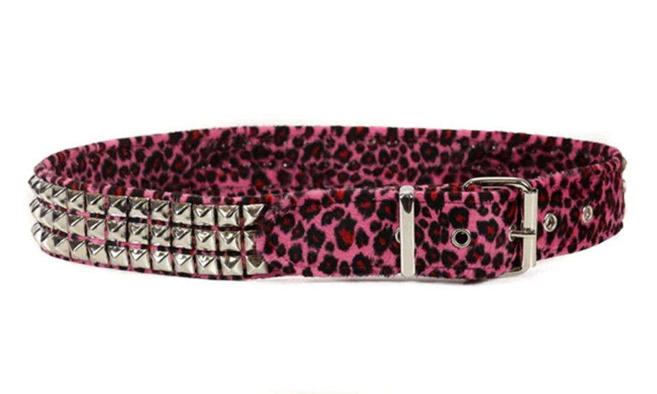 3 Row Pyramid Stud Leopard Fuzzy Belt Punk Rock Goth Emo Rockabilly ...