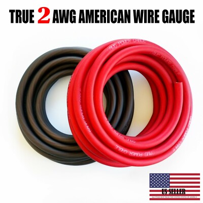 2 Gauge Wire BLACK/RED , Amplifier Power/Ground Amp Wire 25 Feet Cable ...