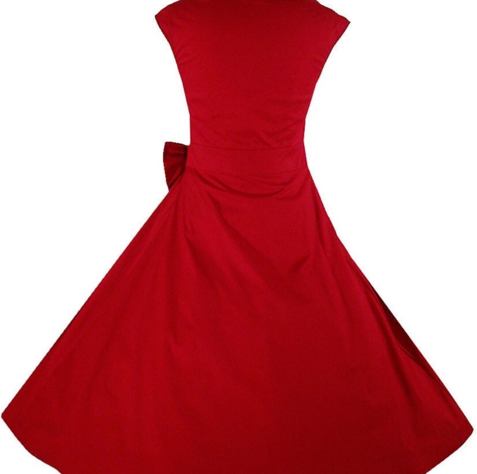 Red Dress 50s Full Skirt Rockabilly Swing Dance Pinup Retro Party NEW S ...