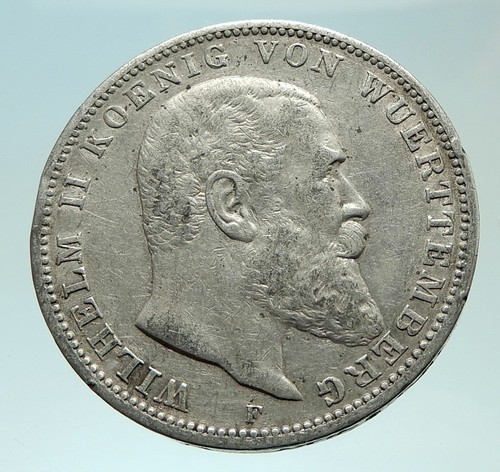 1912 Germany GERMAN STATES Wurttemberg w WILHELM II Genuine Silver Coin ...