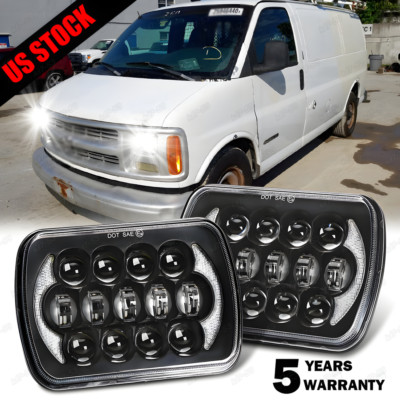 Pair 7X6 5x7 LED Headlight Hi/Lo Halo For Chevy Express Cargo Van 1500 ...