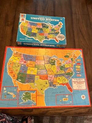 United States Map Puzzle 20" x 14" Milton Bradley World Map on the ...