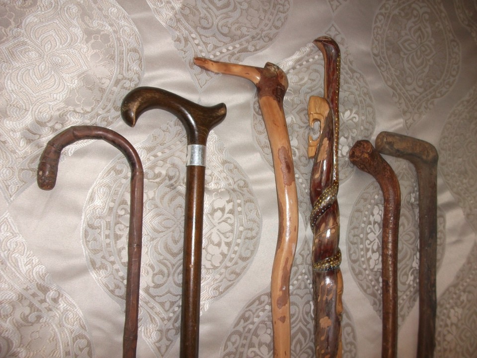 Lot of 6 Vintage Walking Canes / Sticks - Bird w/ long Beak + Snake ...