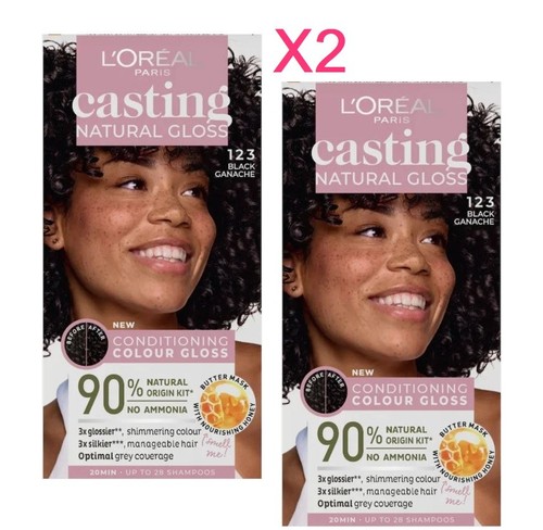 2X L'Oreal Casting Natural Gloss SemiPermanent Hair Dye 123 Black ...