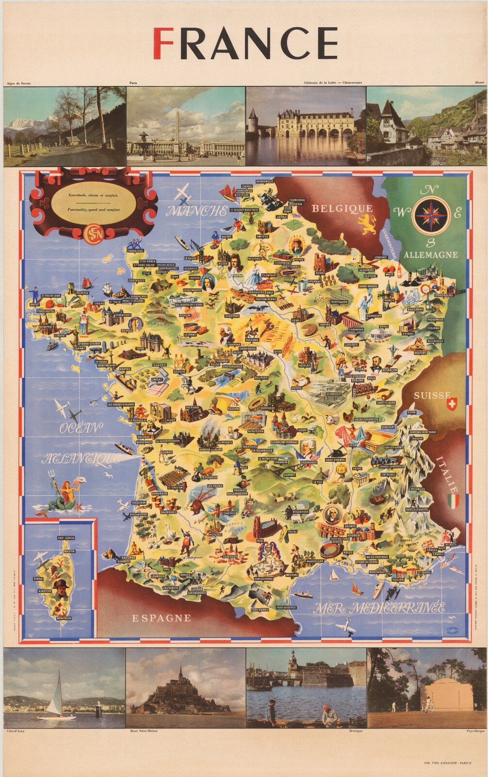 Home Wall Art Print - Vintage Map Poster - PICTORIAL FRANCE - A4,A3,A2 ...