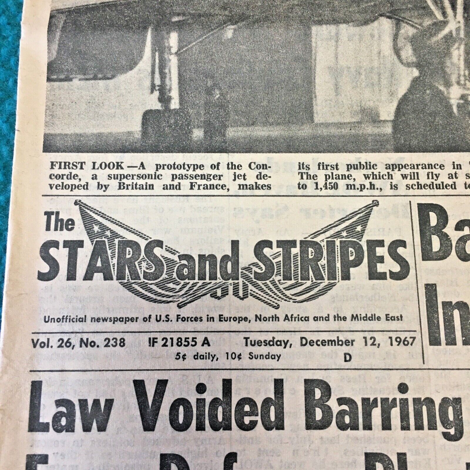 1967 Vietnam War : STARS & STRIPES NEWSPAPER @ Concorde Jet 1ST PUBLIC ...