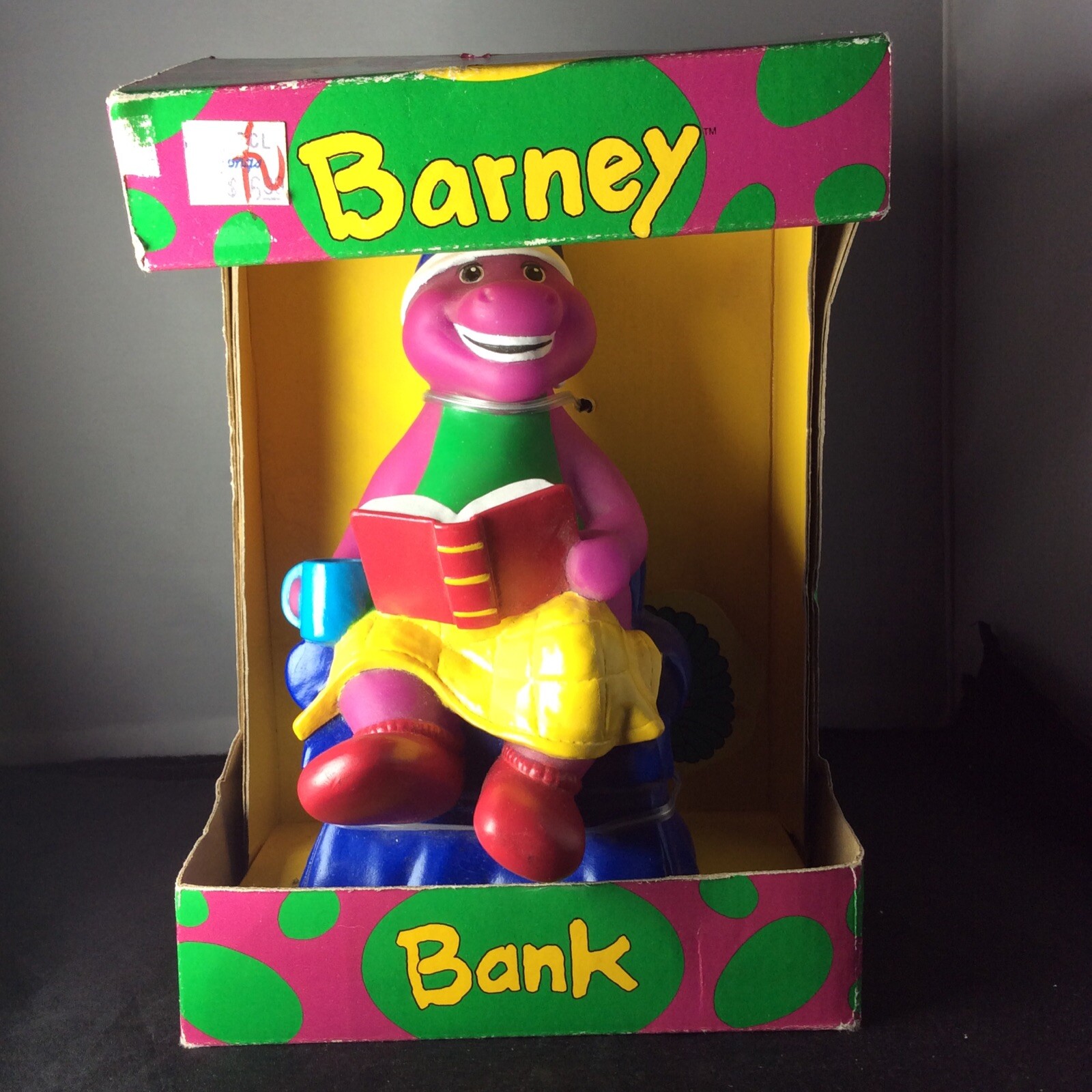 Vintage 1992 Barney Rubber Coin Bank 7.5” Christmas Book Reading ...