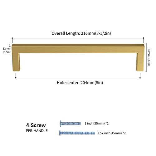 Pack Cabinet Pulls 8 inch，Brushed Handles for 8 inch hole center 15 ...