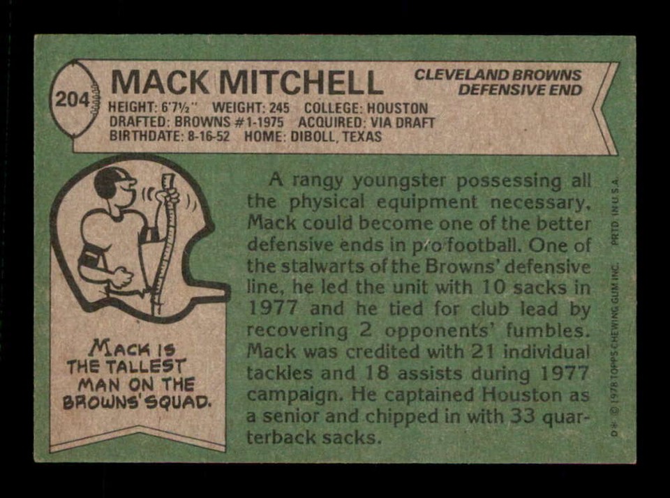 1978 Topps #204 Mack Mitchell NM/NM+ X2916328 | eBay