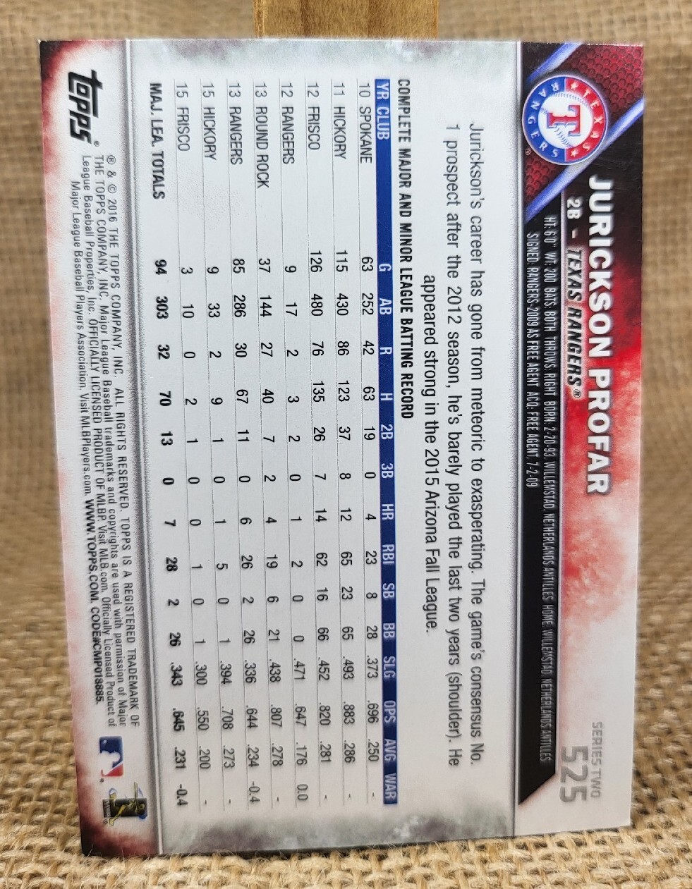 2016 Topps Series 2 Jurickson Profar Baseball Card #525 Rangers FREE S ...