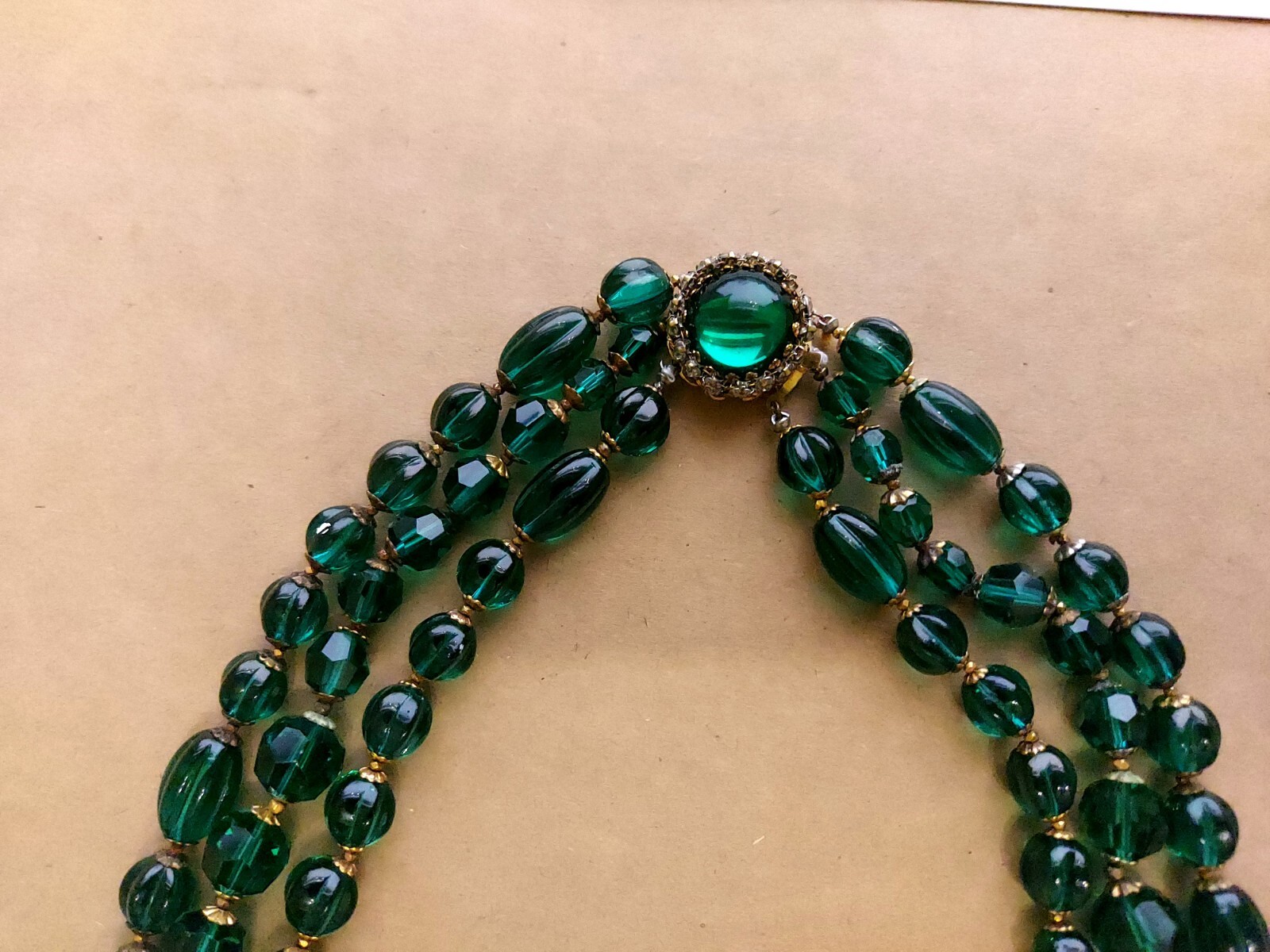 Vintage Miriam Haskell Poured Molded MELON Glass 3 Strand Necklace | eBay