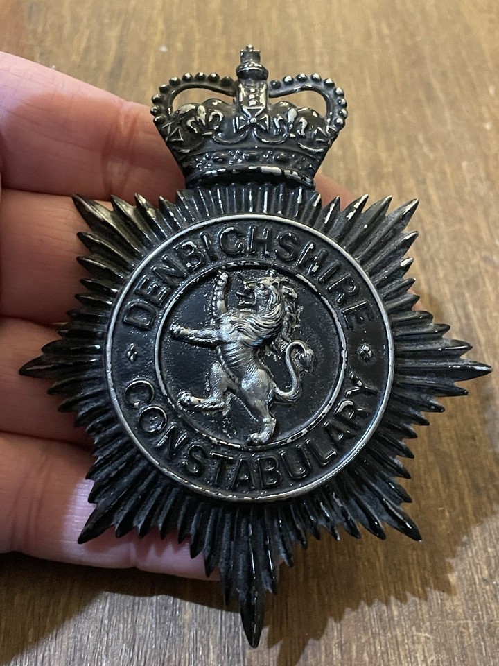 OBSOLETE NORTH WALES POLICE HELMET PLATE BADGES..GWYNEDD..DENBIGHSHIRE ...