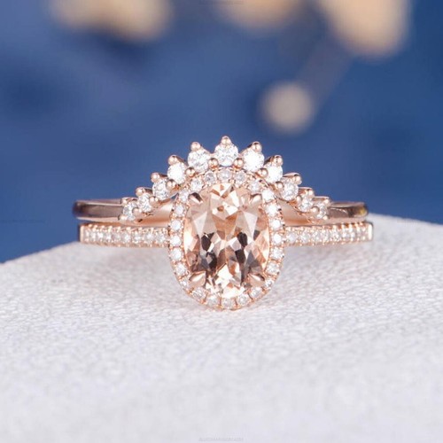 Anniversary Set Statement Engagement Ring 14ct Gold Morganite Diamond ...