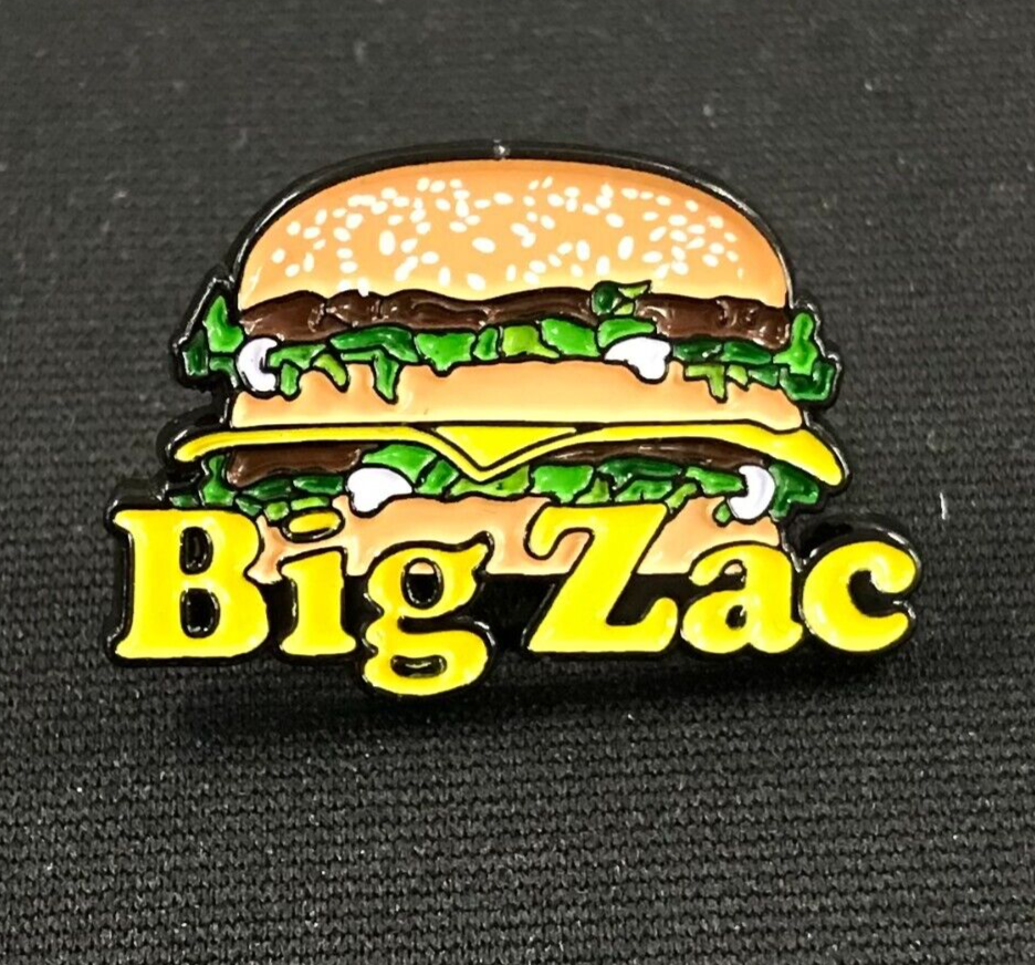 Plant Power "Big Zac!" Hamburger Promo Enamel Pin 1" Vegan Fast Food w ...