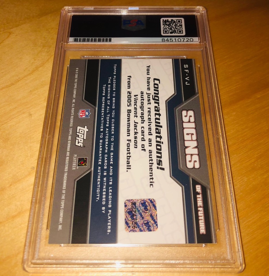 Vincent Jackson 2005 Topps Finest Serially Numbered PSA Signed Rookie ...