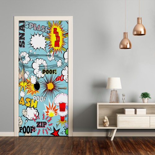 Self adhesive Door Wall wrap removable Peel & Stick Decal Teens Comic ...