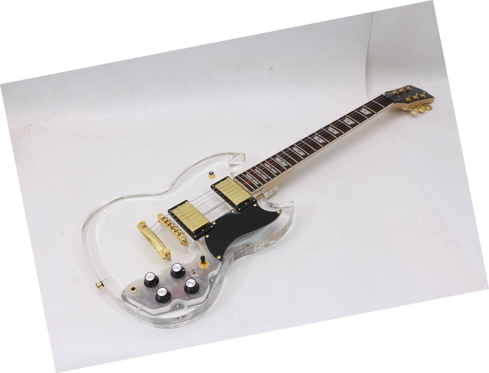 Blue Electric Guitar Maple Acrylic Body Crystal Guitar Sweet Sound LED ...