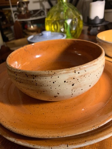 2 Plates 1 Bowl Hand Made Art Pottery Lot~Appetizers~Chip & Dip~Rust ...