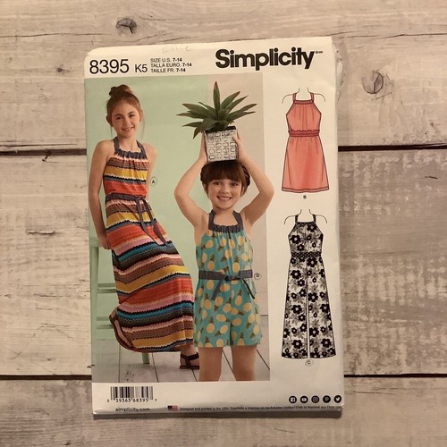 Simplicity 8395 Sewing Pattern Halter Dress Romper Jumper Girls Sz 7-14 ...