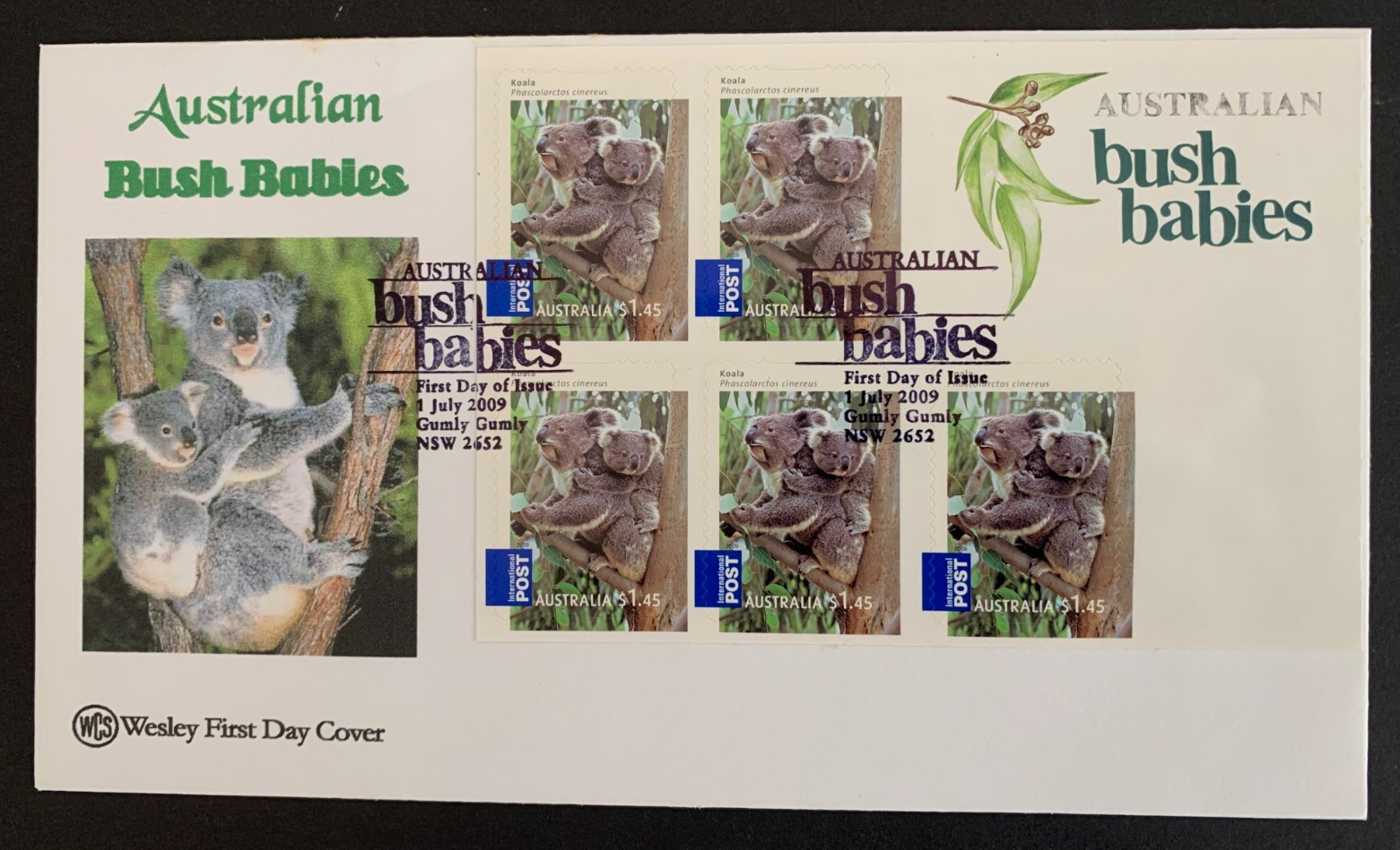 2009 Bush Babies $1.45 Int Self Adhesive booklet pane on Wesley First ...