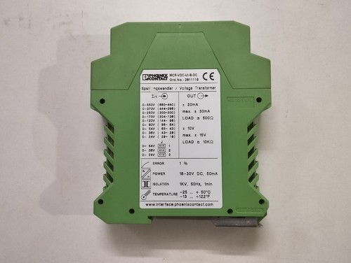 PHOENIX CONTACT MCR-VDC-UI-B-DC VOLTAGE TRANSFORMER 18-30VDC 50mA 1KV ...